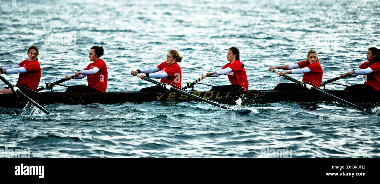 A women's crew team races in a regatta in Seattle Washington Stock ...