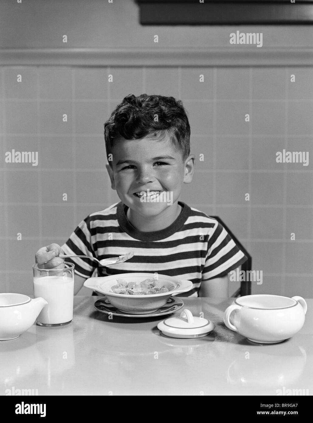 Happy breakfast kids Black and White Stock Photos & Images - Alamy