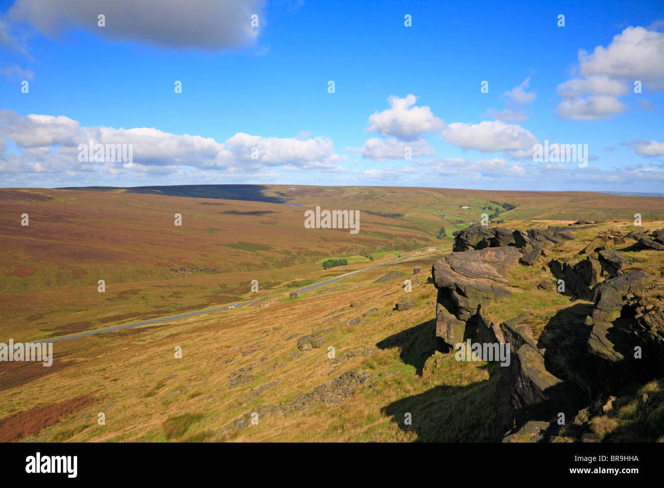 Marsden Moor and the A62 Transpennine road below Pule Hill, Marsden ...