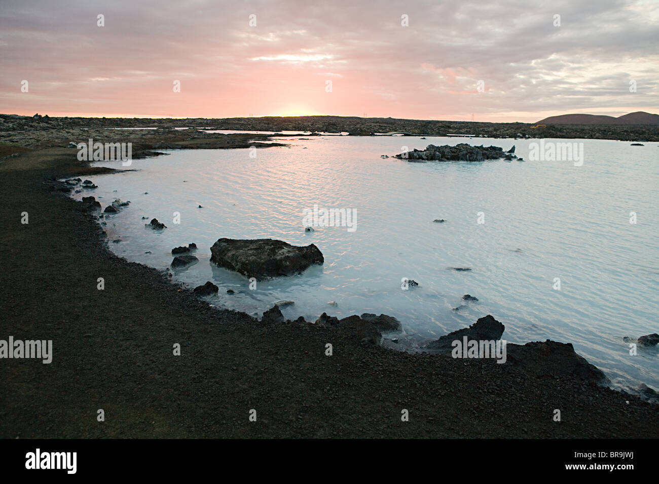 Iceland, sunset at blue lagoon Stock Photo - Alamy