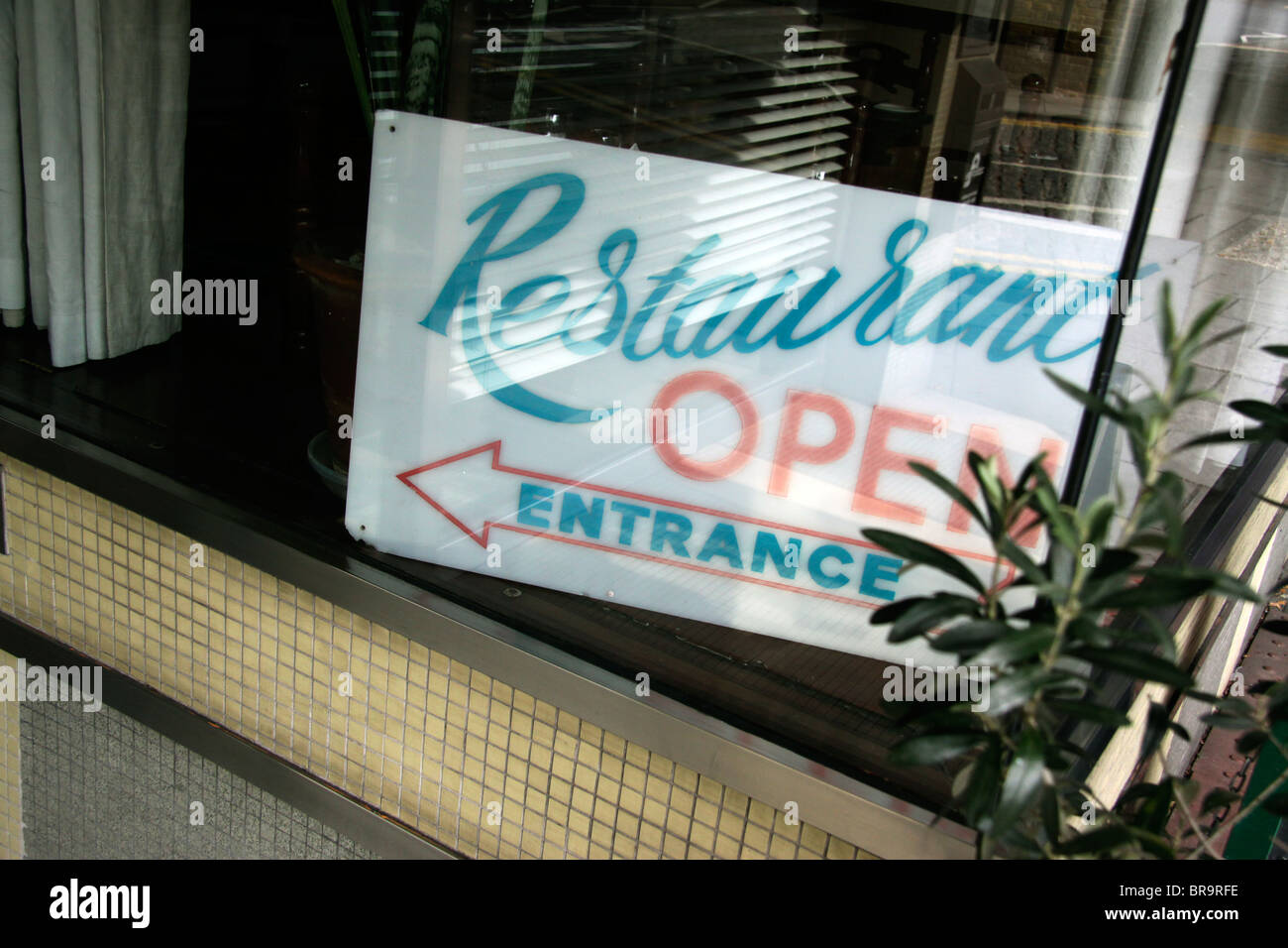 Open sign in a restaurant window near Waterloo in London Stock Photo ...