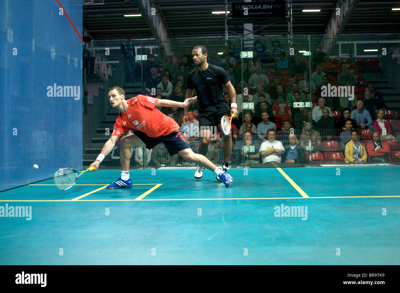 gregory gaultier in action against adrian grant at the rowe grand prix ...