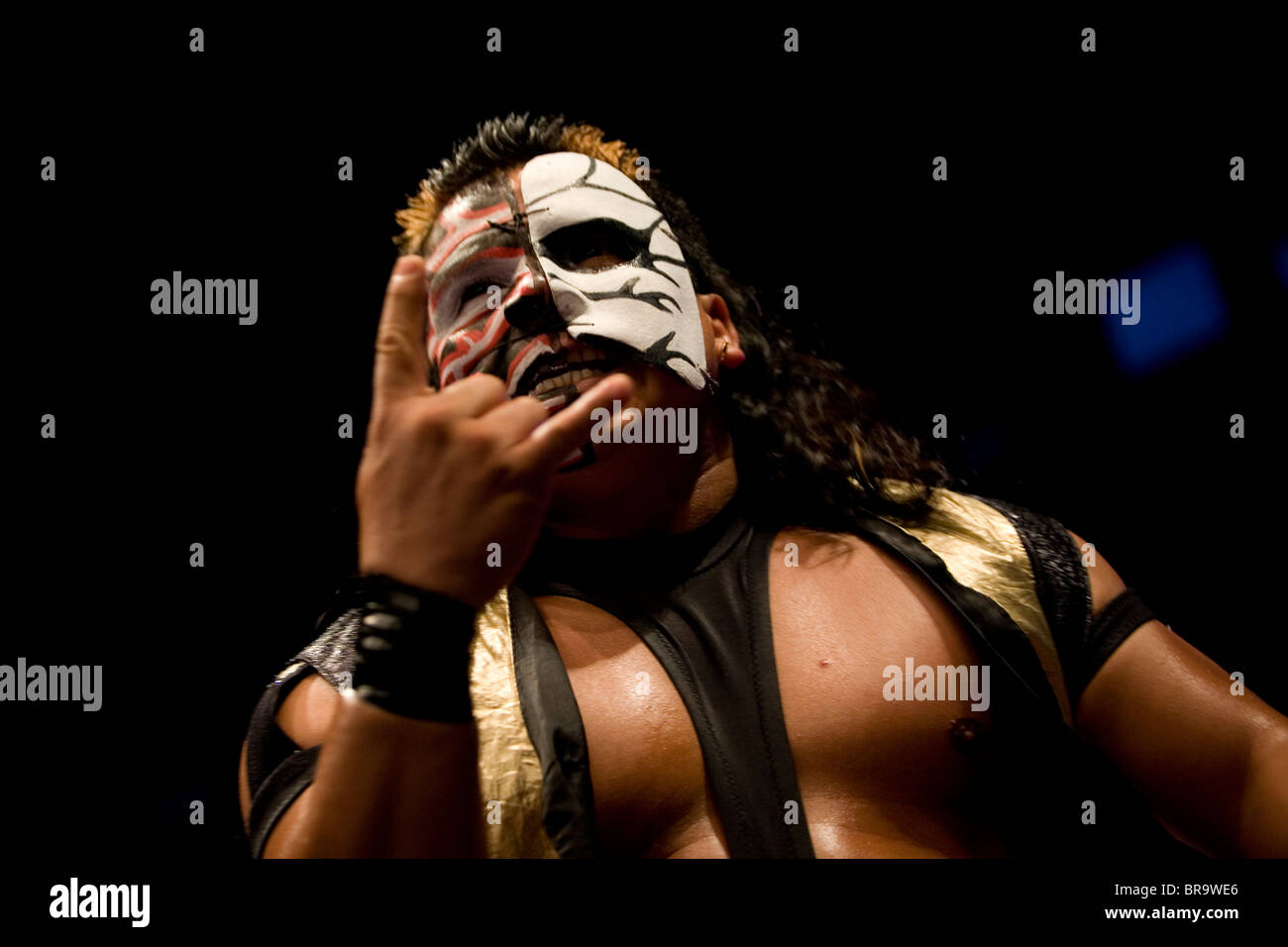 A wrestler gestures at a Lucha Libre event in Arena Mexico Mexico City ...