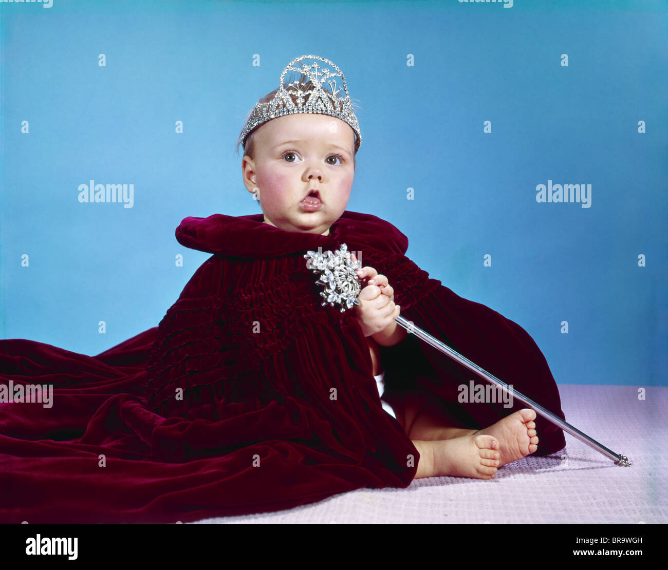 1960s BABY DRESSED AS ROYAL QUEEN IN RED VELVET ROBE CLOAK CAPE ...