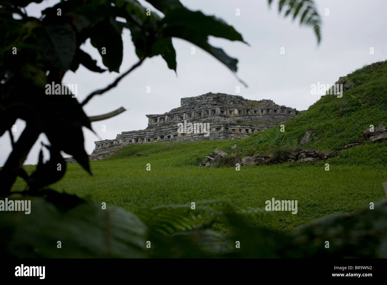 A pyramid is seen in at the Totonacan ruins in Yohualichan Stock Photo ...