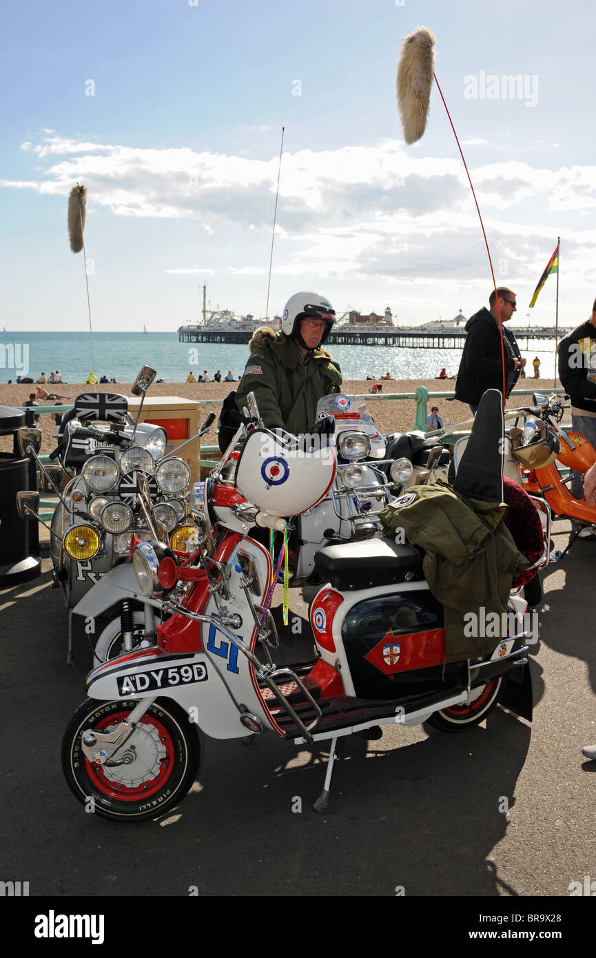 Old mods with their scooters at The Ace Cafe Reunion meeting for bikers ...
