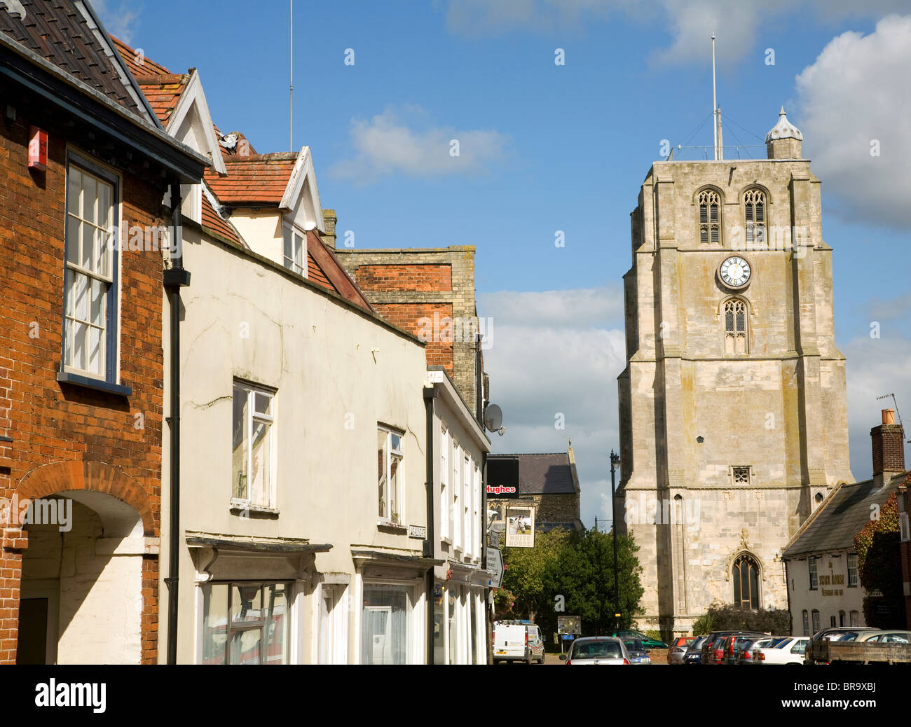 Church tower and historic buildings, Beccles, Suffolk, England Stock ...
