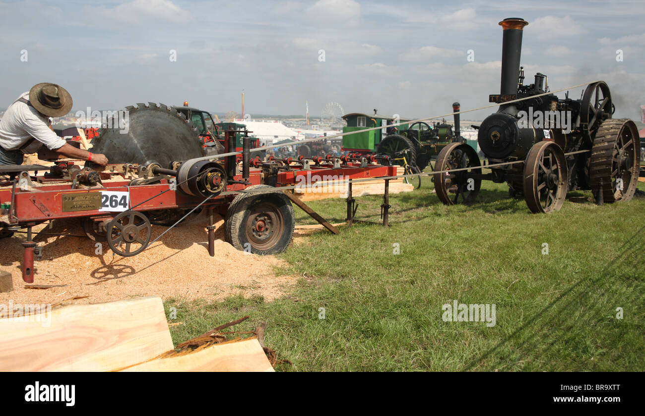 Traditional Steam Engine powered circular saw wood cutting Stock Photo ...