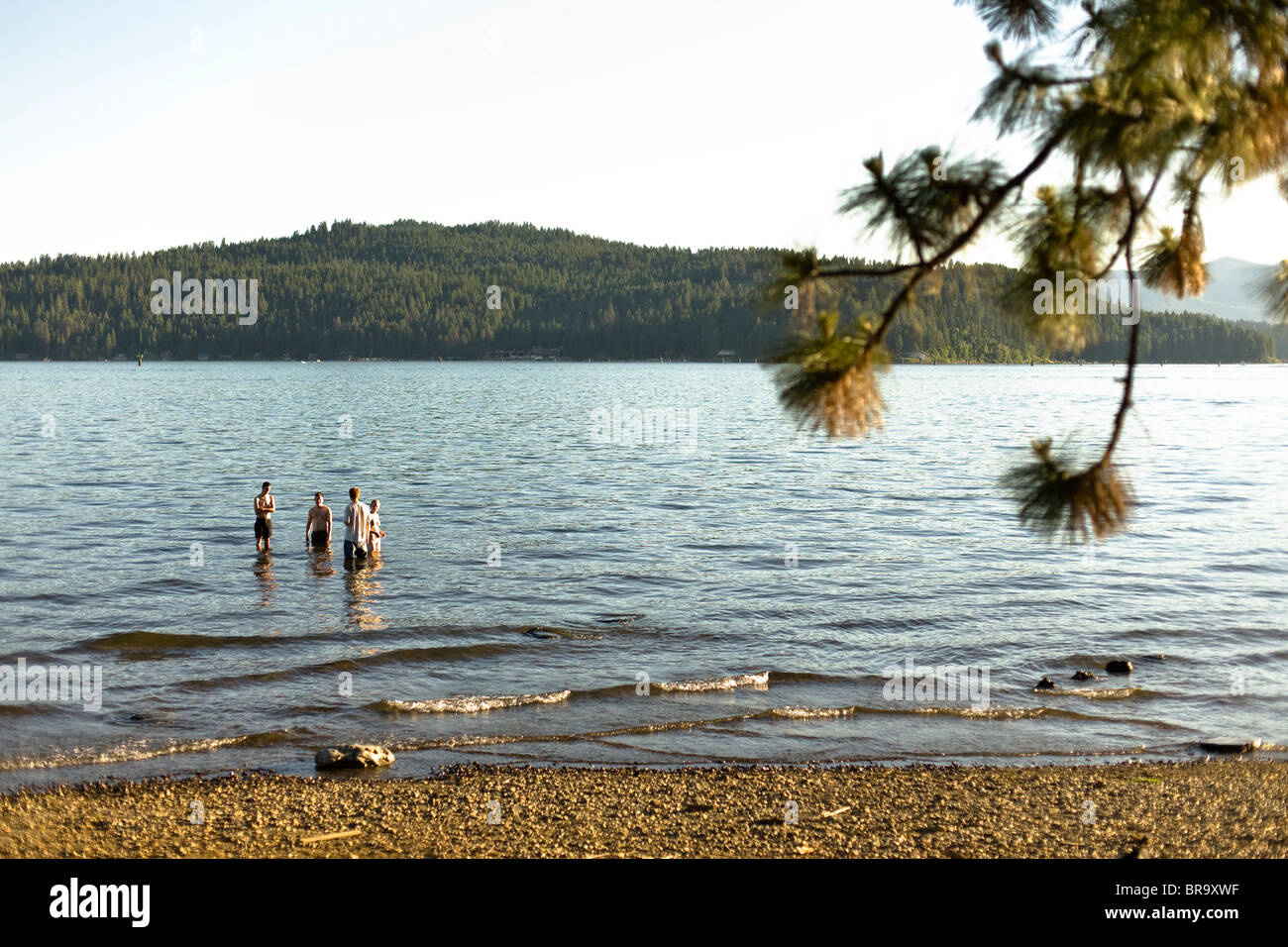 Four boys wade in Lake Coeur D'Alene during a hot summer day Coeur D ...