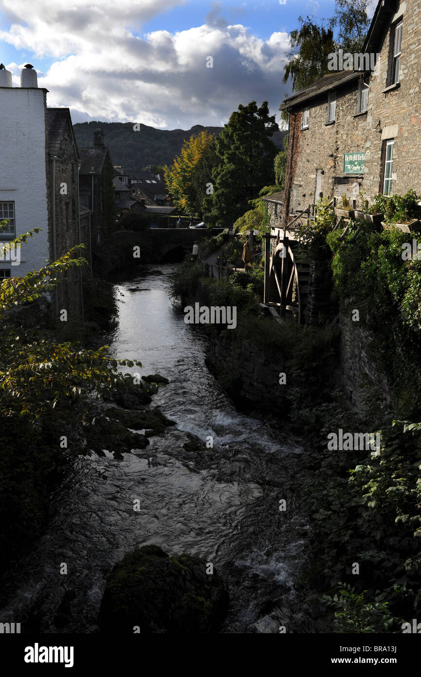 Stream running through the Lake District village of Ambleside Cumbria ...