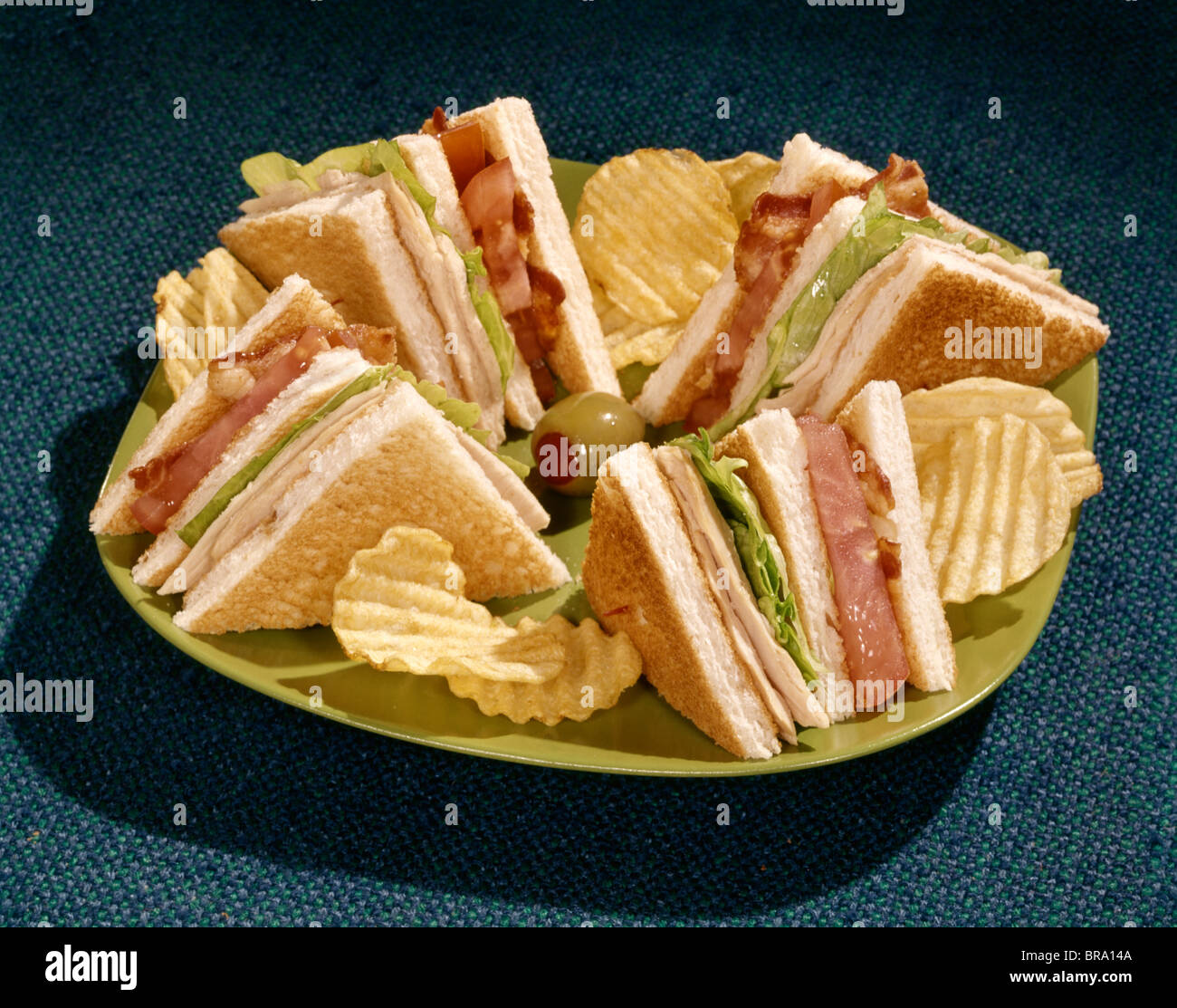 1960s TOASTED CLUB SANDWICH TURKEY BACON LETTUCE TOMATO GREEN PLATE ...