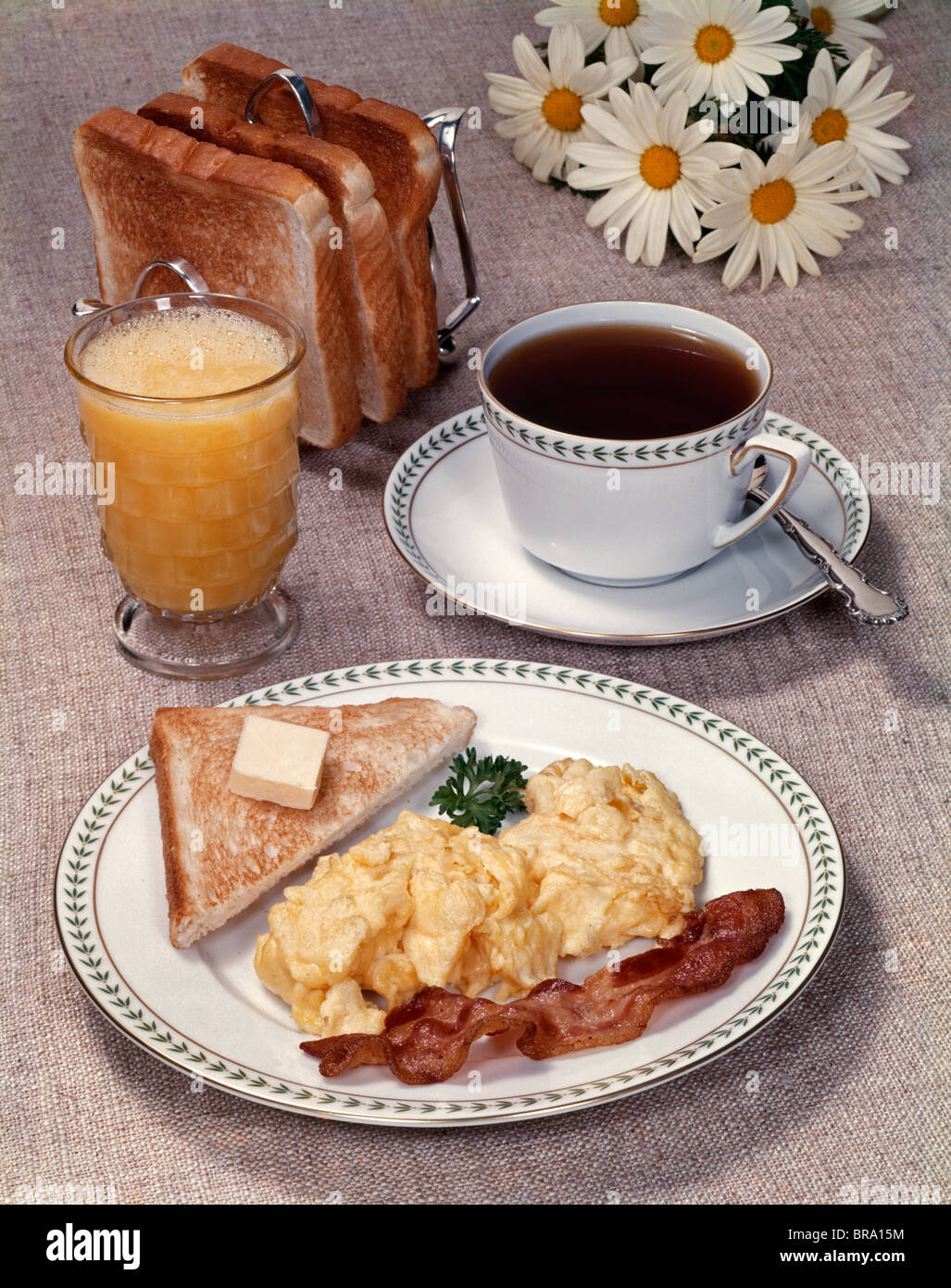 1960s 1970s SCRAMBLED EGGS BACON TOAST ON DISH GLASS ORANGE JUICE TOAST ...