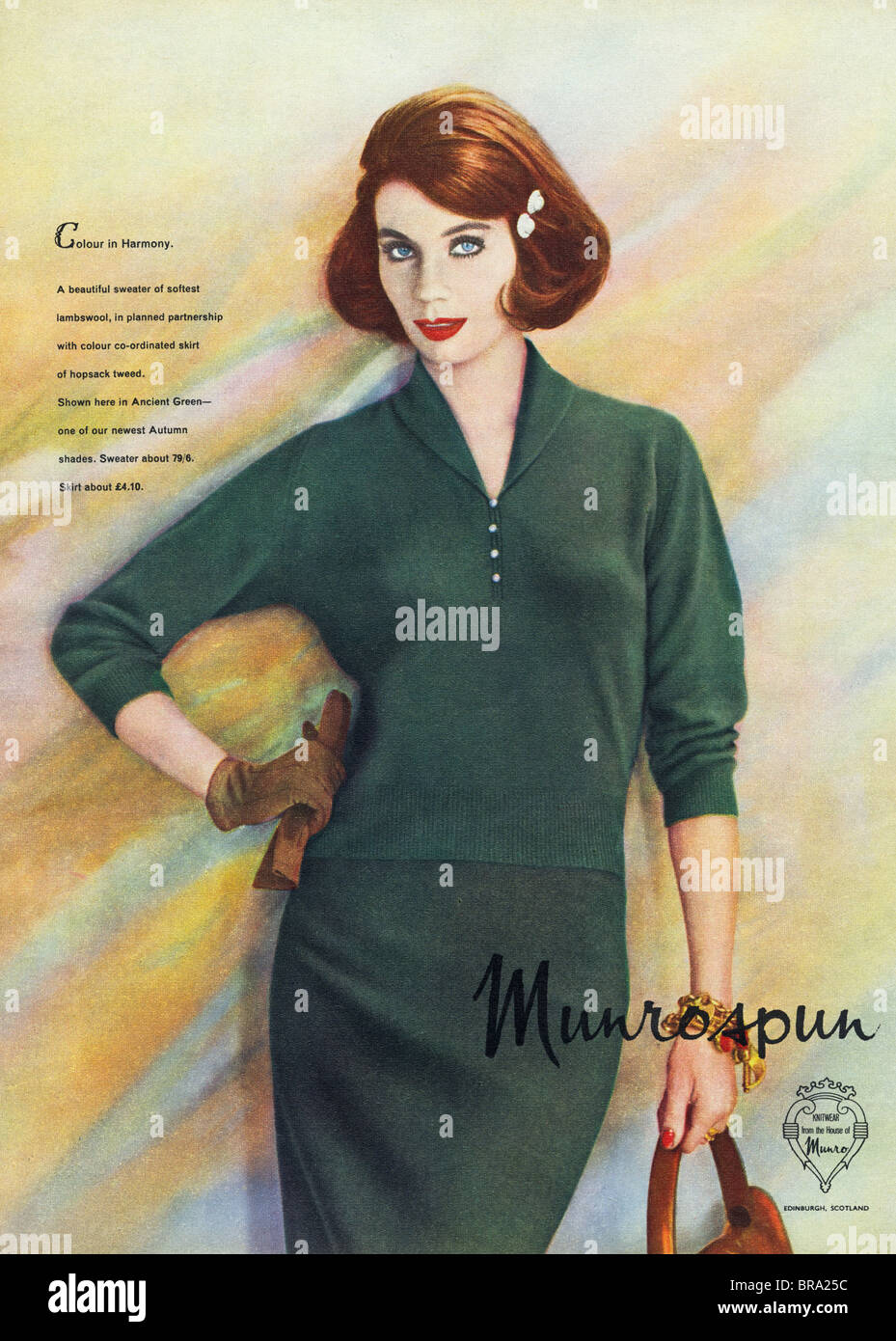 Fashion advert for Munro colour co-ordinated lambswool sweater and ...