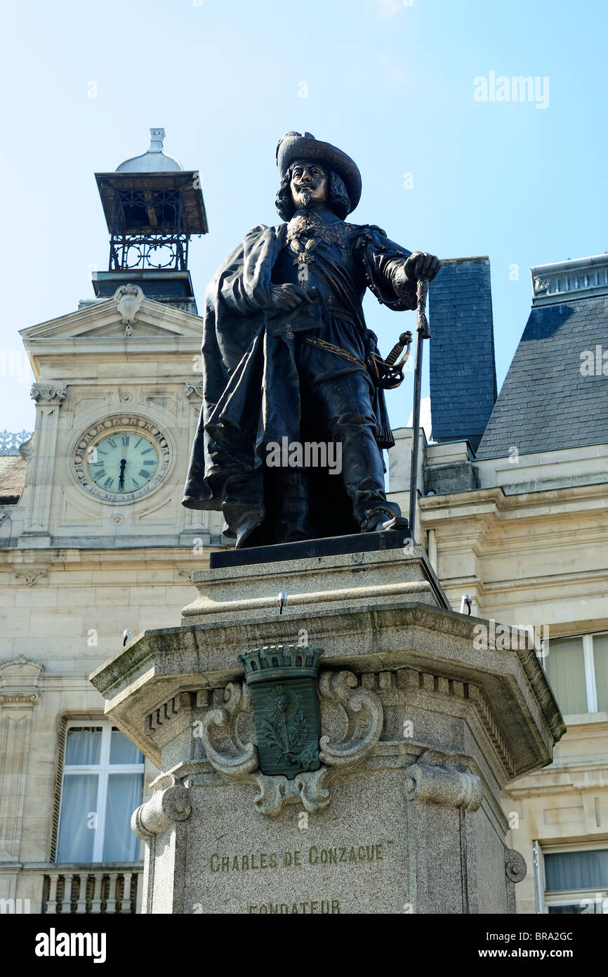Statue of Charles de Gonzague the founder of Charleville in Ardennes ...