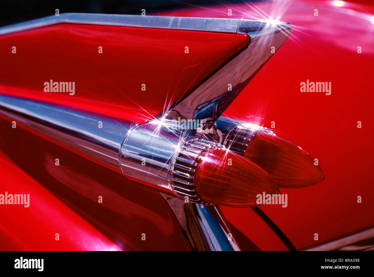 1959 1950s CADILLAC RED CAR FENDER CLASSIC ANTIQUE AUTOMOBILE Stock ...