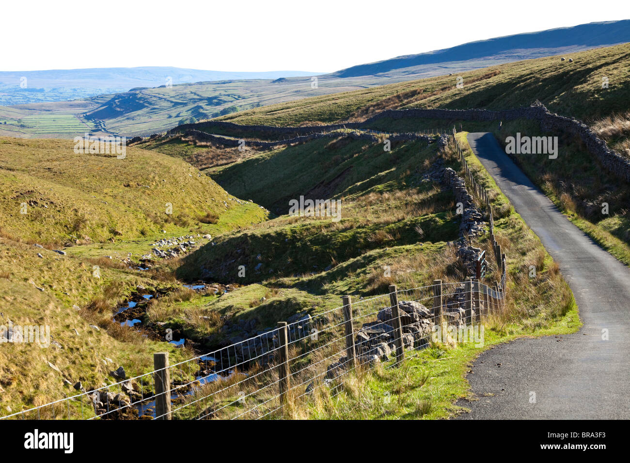 Single track road in Kingsdale from Dent to Ingleton in the Yorkshire ...