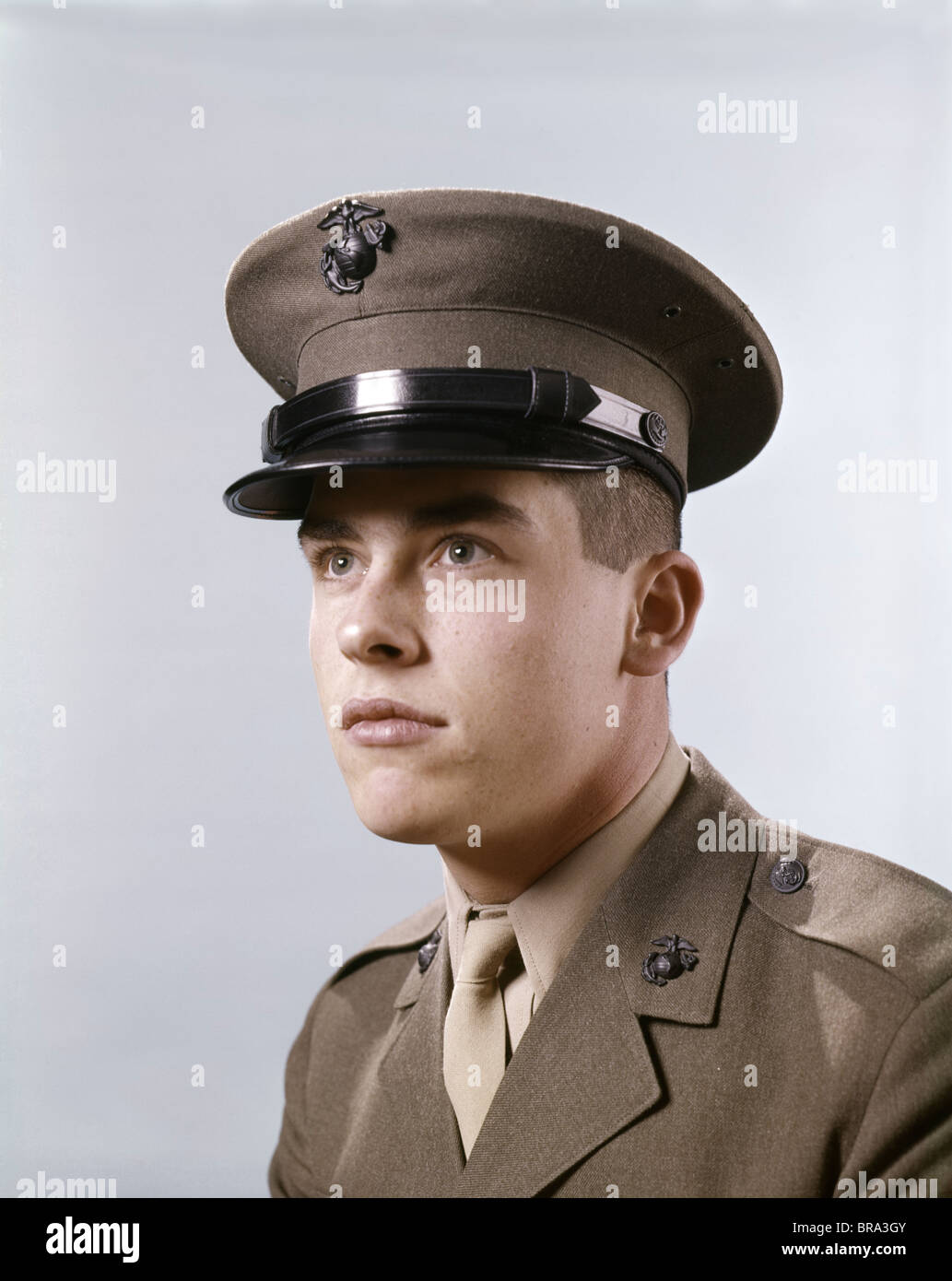1960s HEAD SHOULDERS PORTRAIT YOUNG MAN WEARING MARINE UNIFORM SOLDIER ...