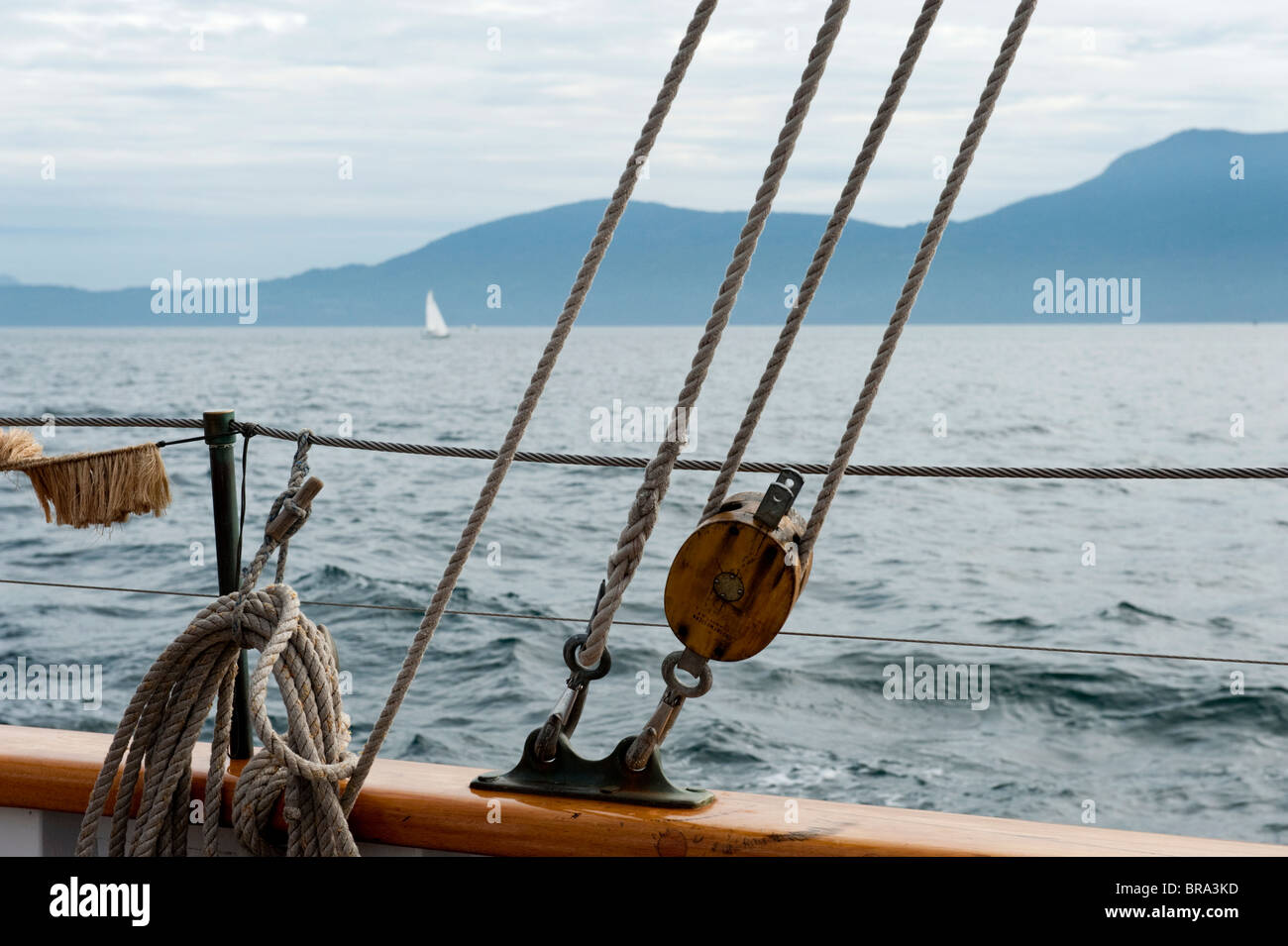Rigging aboard the historic tall ship "Zodiac" sailing in the San Juan ...