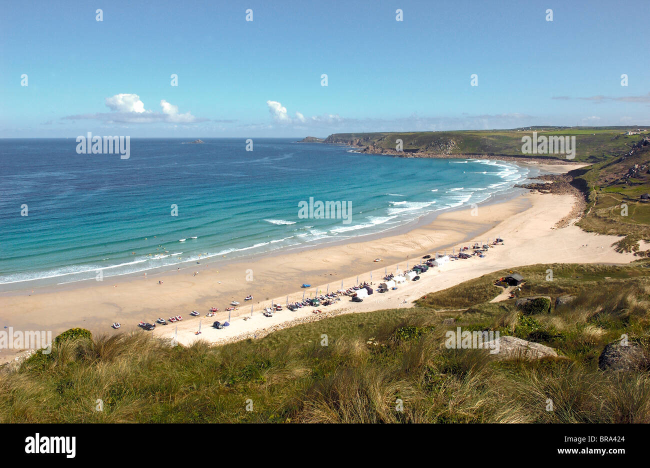 A view over Whitesand Bay, Sennen, Cornwall, England, UK Stock Photo ...