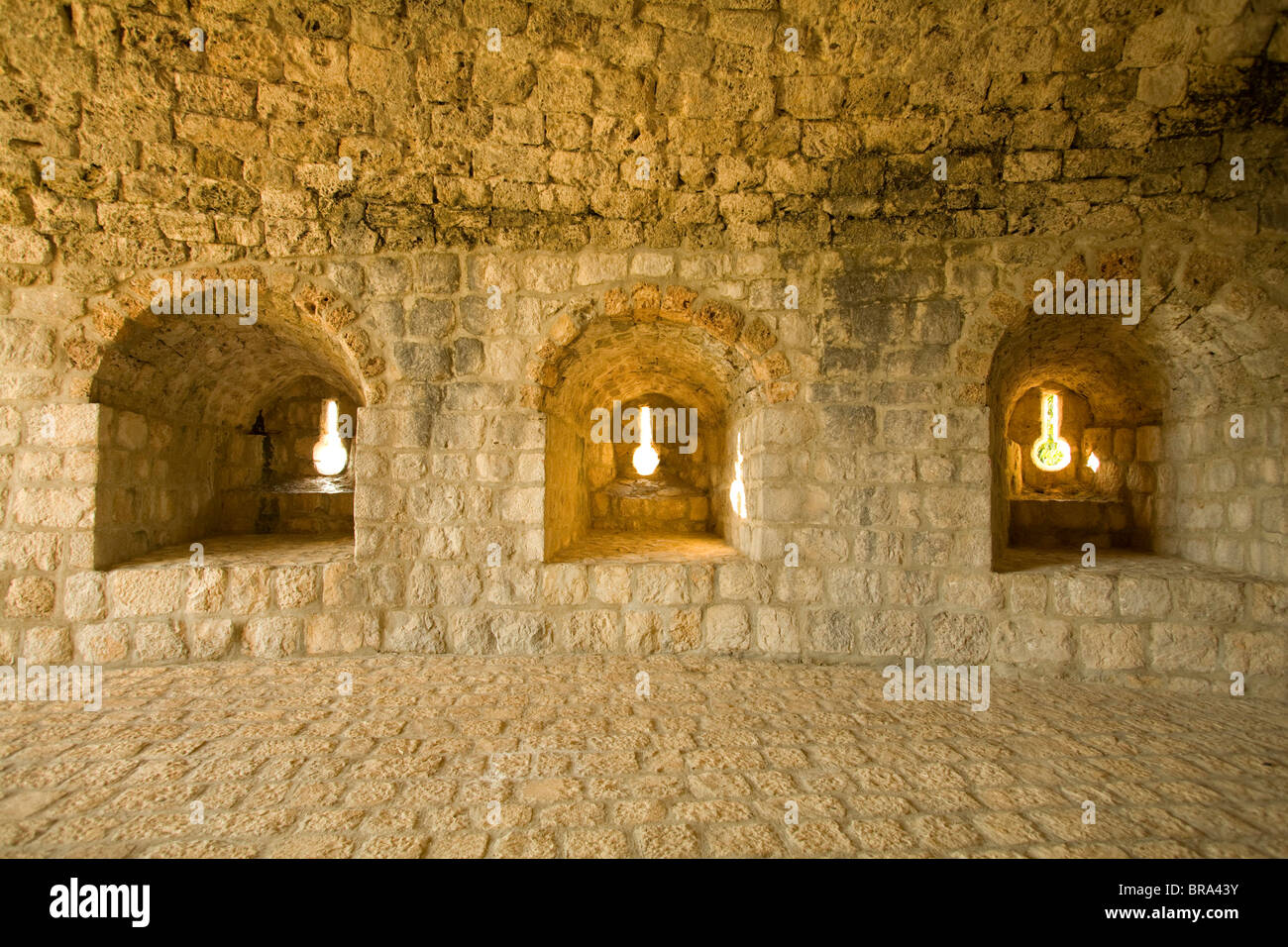 Croatia, Dalmatia, Ston. Keyholes for weapons in stone walls of 15th ...
