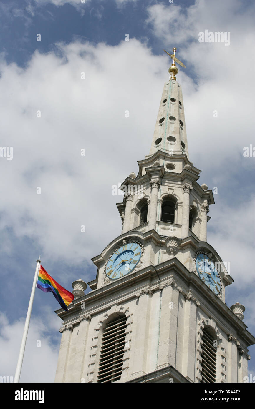 A rainbow flag flies on a church in central London Stock Photo - Alamy