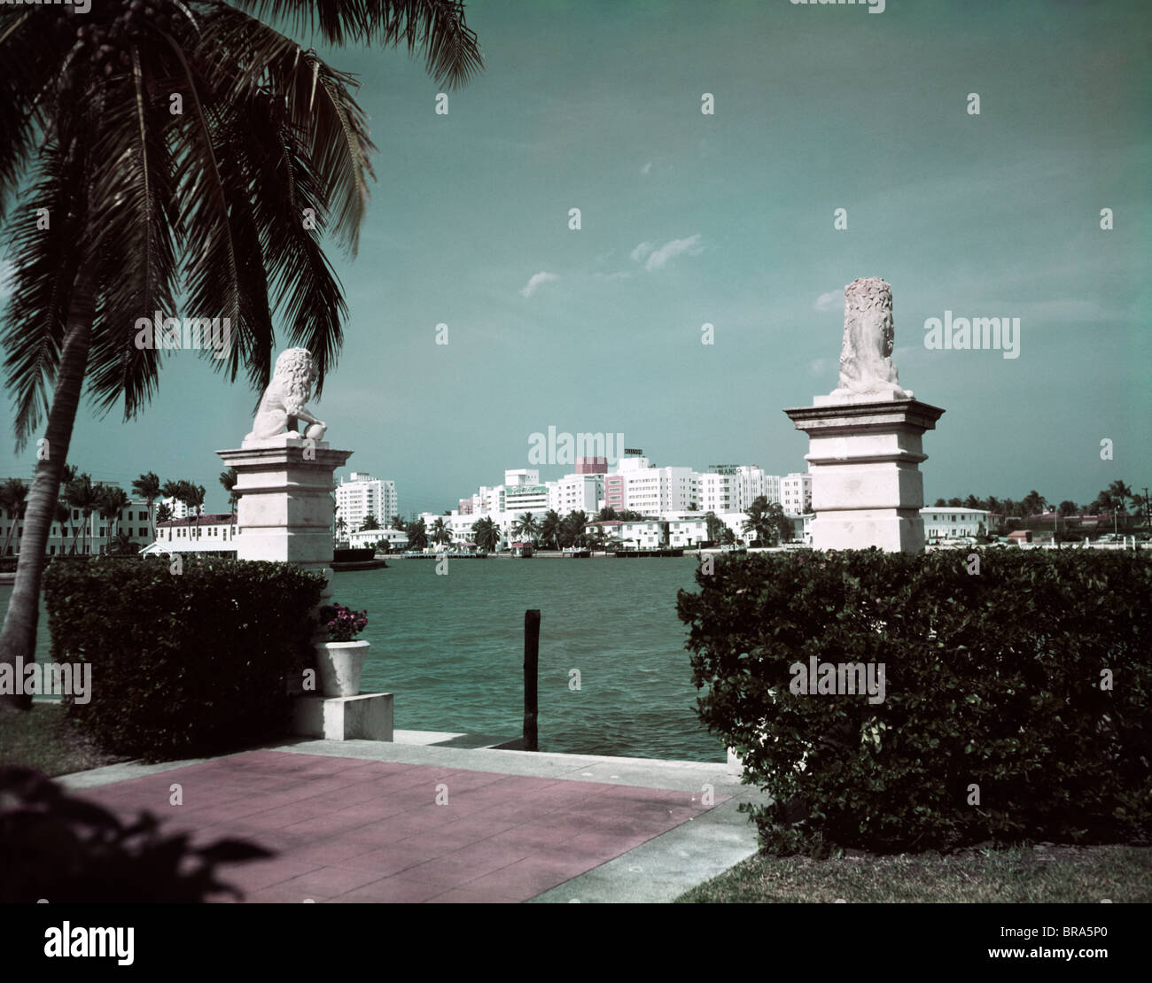 1950s SKYLINE MIAMI BEACH FLORIDA VIEW ALONG INDIAN CREEK Stock Photo ...