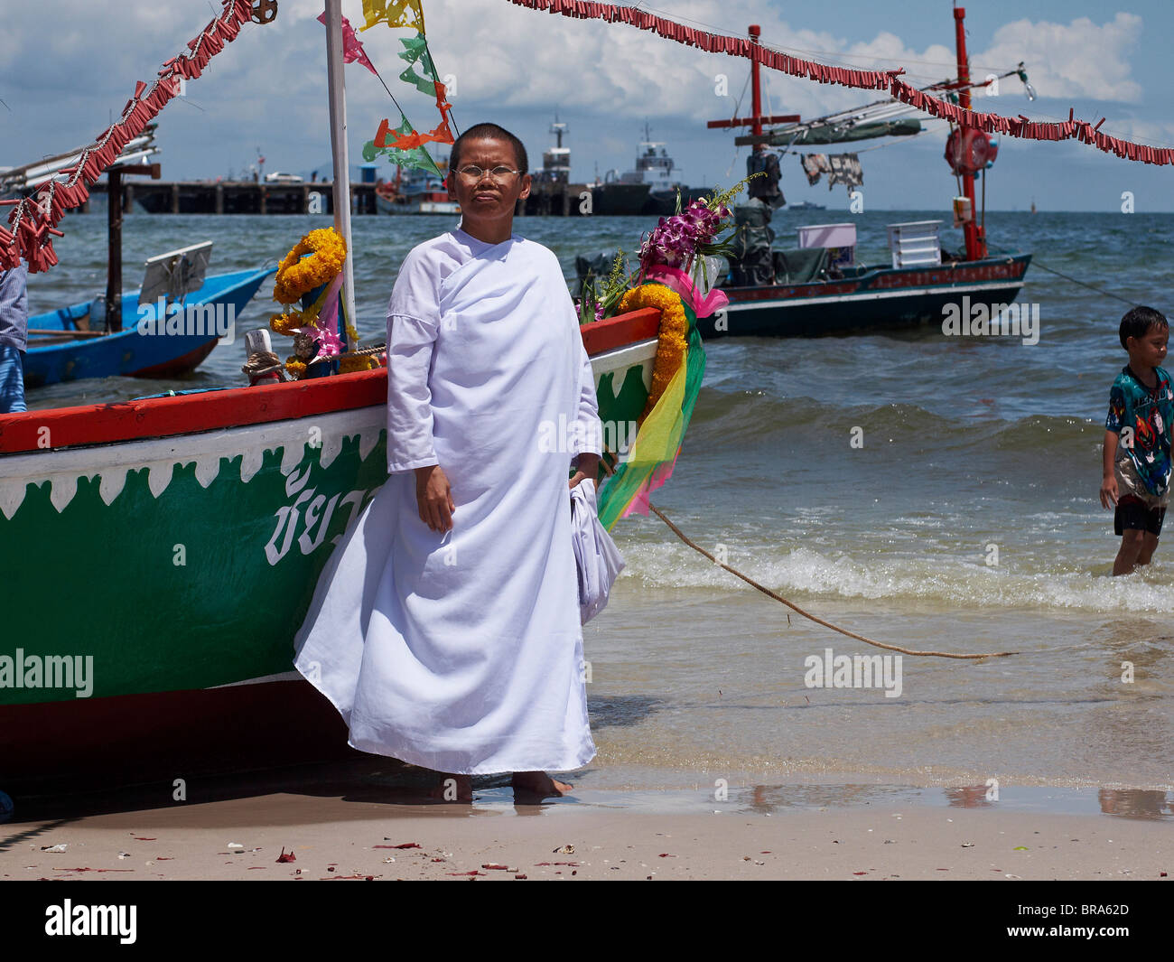Thailand nun poses at the beach. Thailand S. E. Asia Stock Photo - Alamy