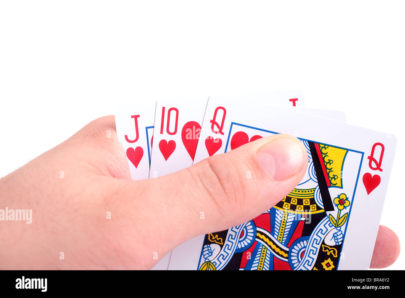 Hand and playing cards isolated on white background Stock Photo - Alamy