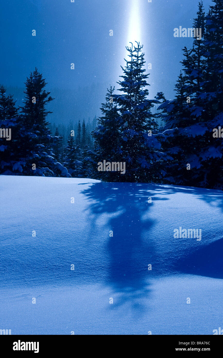 Canada, British Columbia, Smithers. A sun pillar of falling ice ...