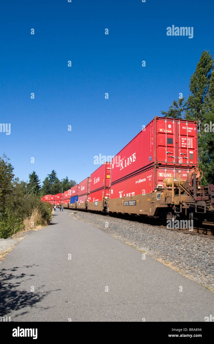 K Line container freight train at Tacoma WA USA United States of ...
