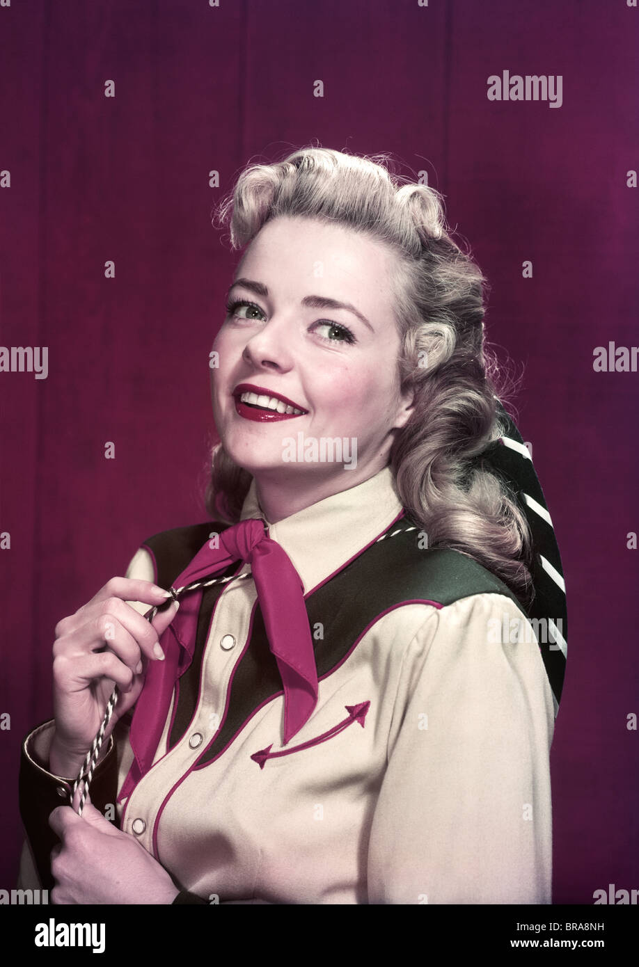 1940s 1950s PORTRAIT SMILING WOMAN WEARING WESTERN COWGIRL OUTFIT ...