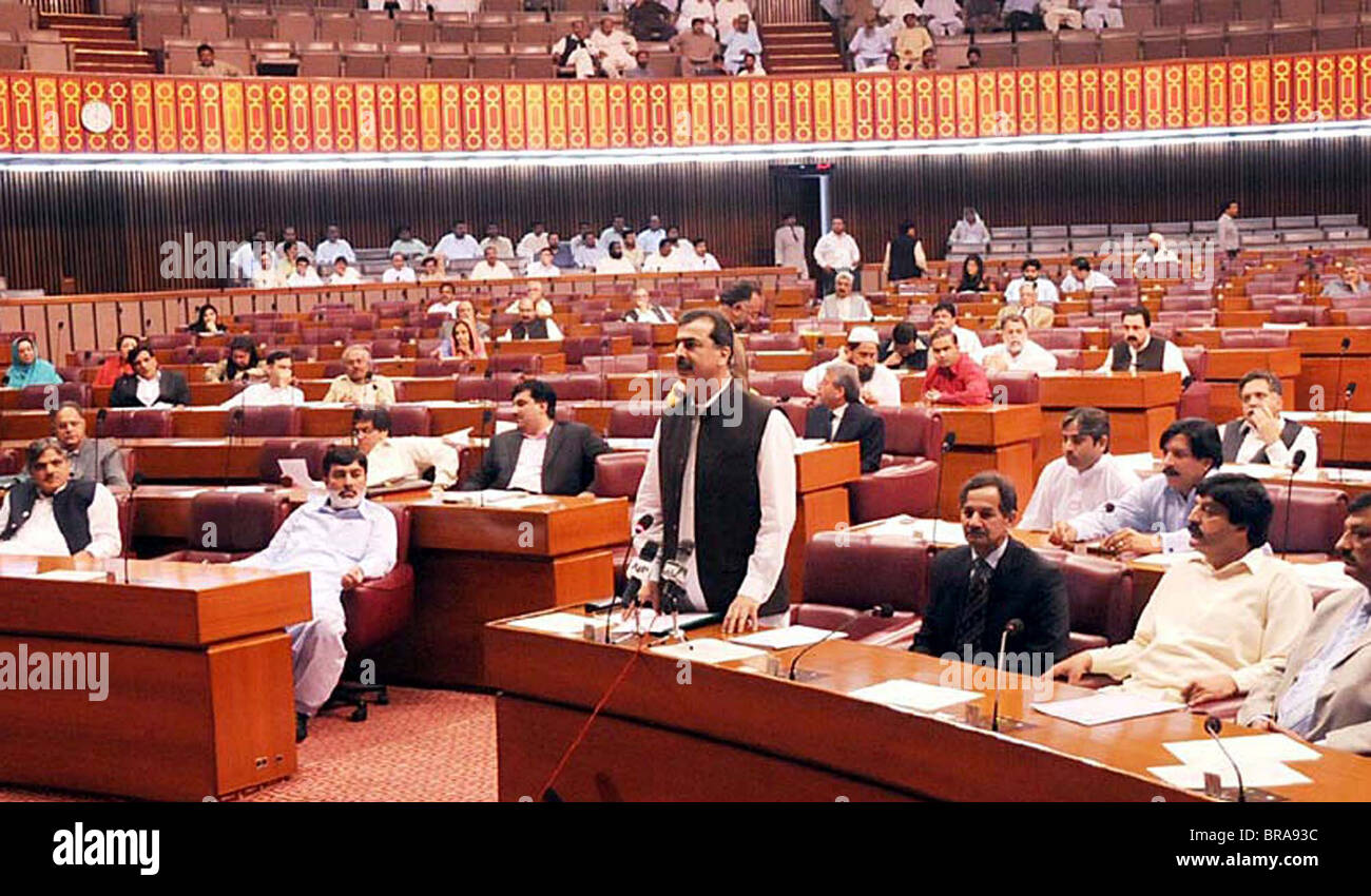 Prime Minister, Syed Yousuf Raza Gilani addresses the National Assembly ...