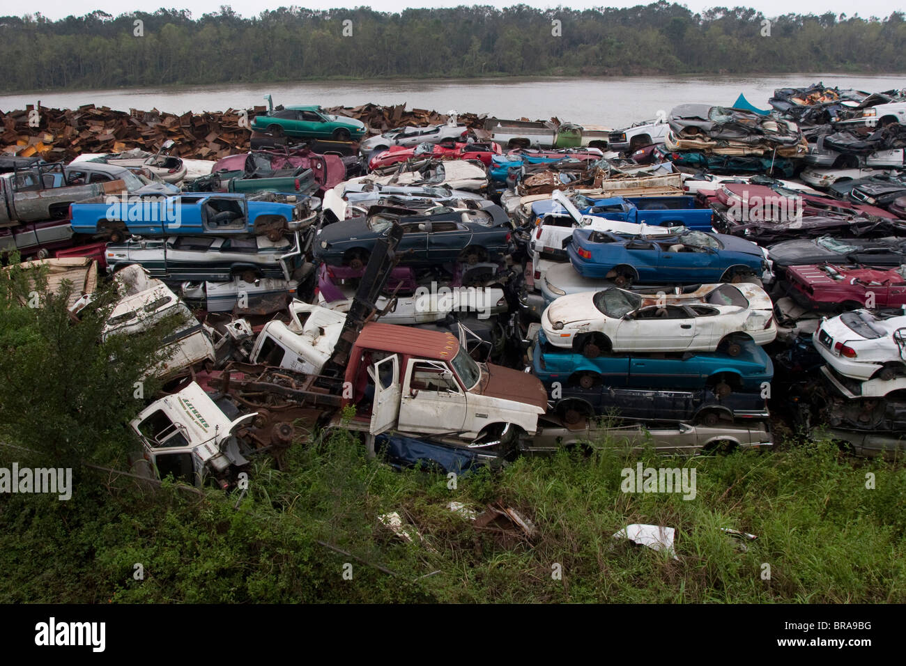 Flattened Auto at Scrapyard Stock Photo - Alamy