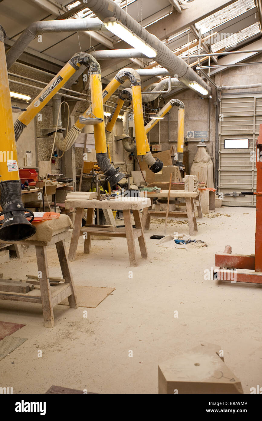 Stone Masons workshop with dust extraction. Salisbury Cathedral ...