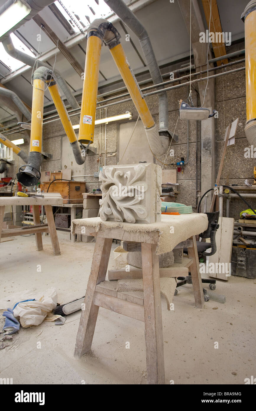 Stone Masons workshop with dust extraction.Salisbury Cathedral ...