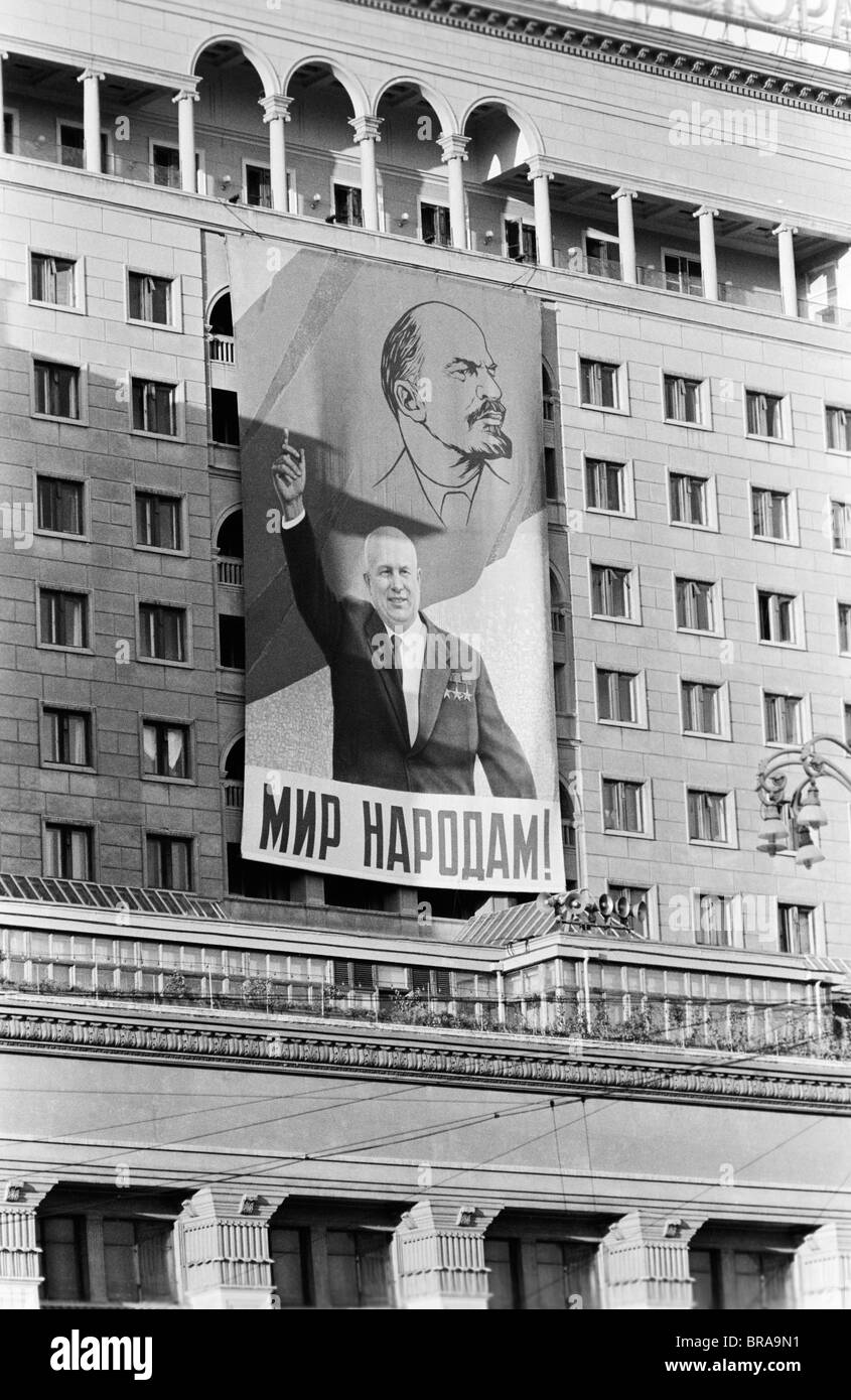 1960s MURAL OF NIKITA KHRUSHCHEV & LENIN ON HOTEL MOSCOW USSR RUSSIA ...