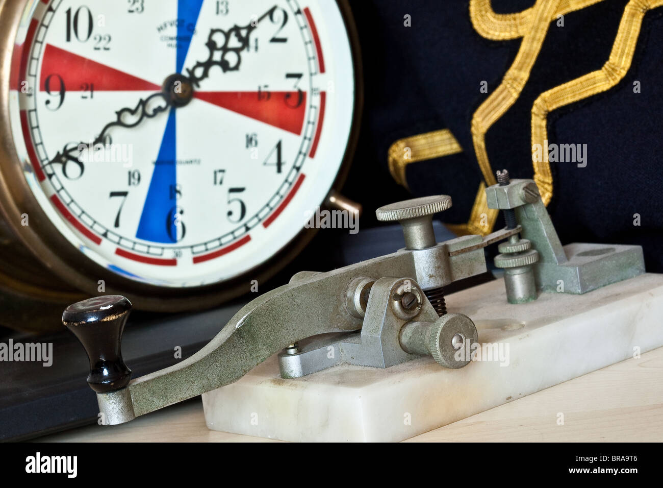 Morse key & Radio room clock & Radio Officer's Jacket Stock Photo - Alamy