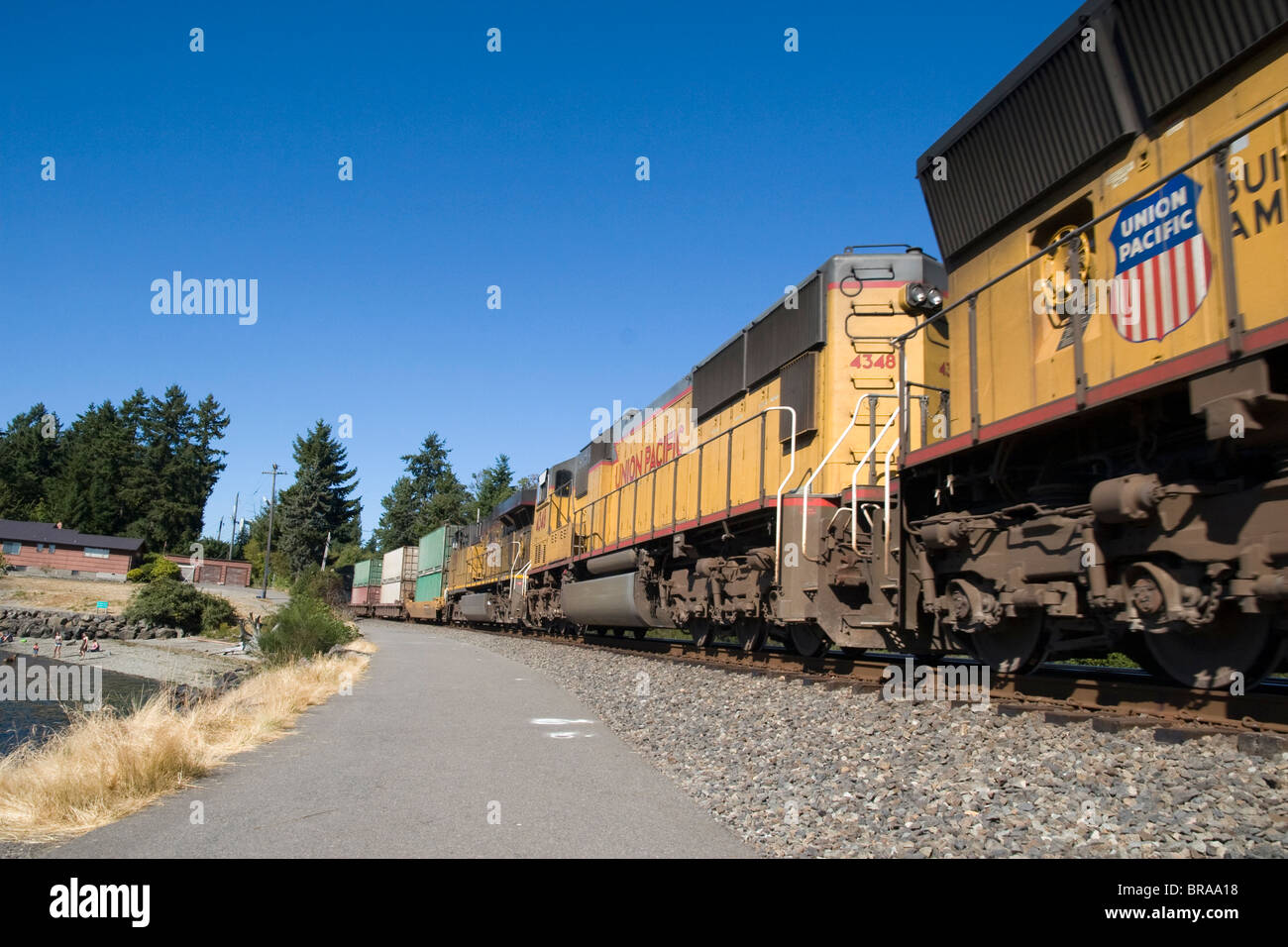 Union Pacific railroad container freight train at Tacoma WA USA United ...