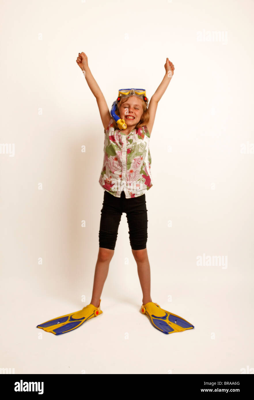 Young girl cheering because she is in kids club Stock Photo - Alamy