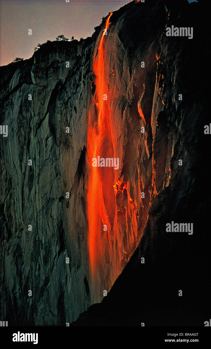 N-15906 Light catching water falling down cliff, Horsetail fall ...