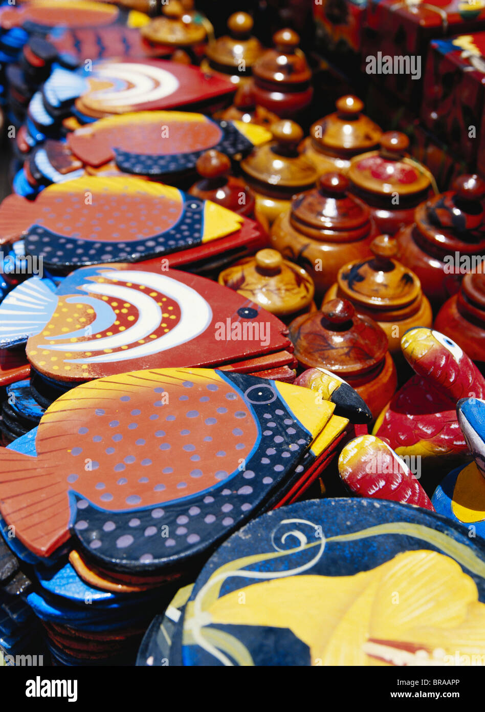 Caribbean, Marigot, St. Martin, Shopping items in street market, close ...