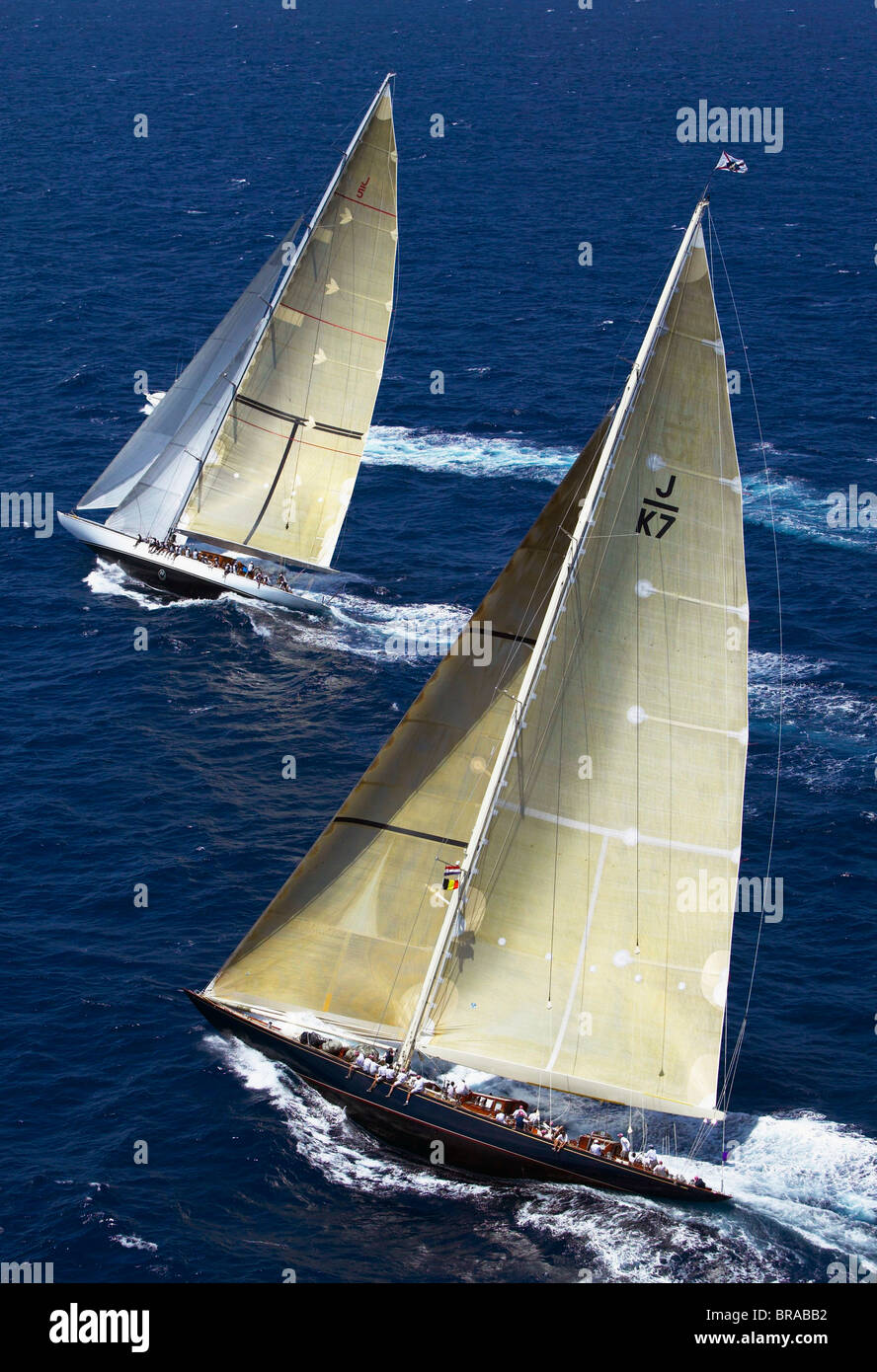 J-Class "Velsheda" and the new replica of "Ranger" (top) racing at ...