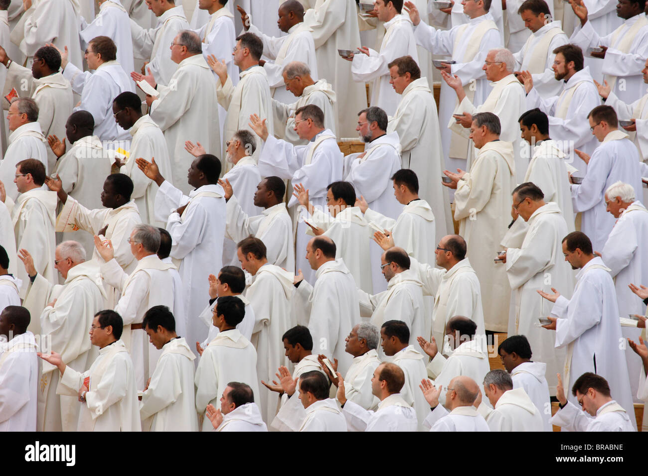 Priests at Mass celebrated by Pope Benedict XVI, Paris, France, Europe ...