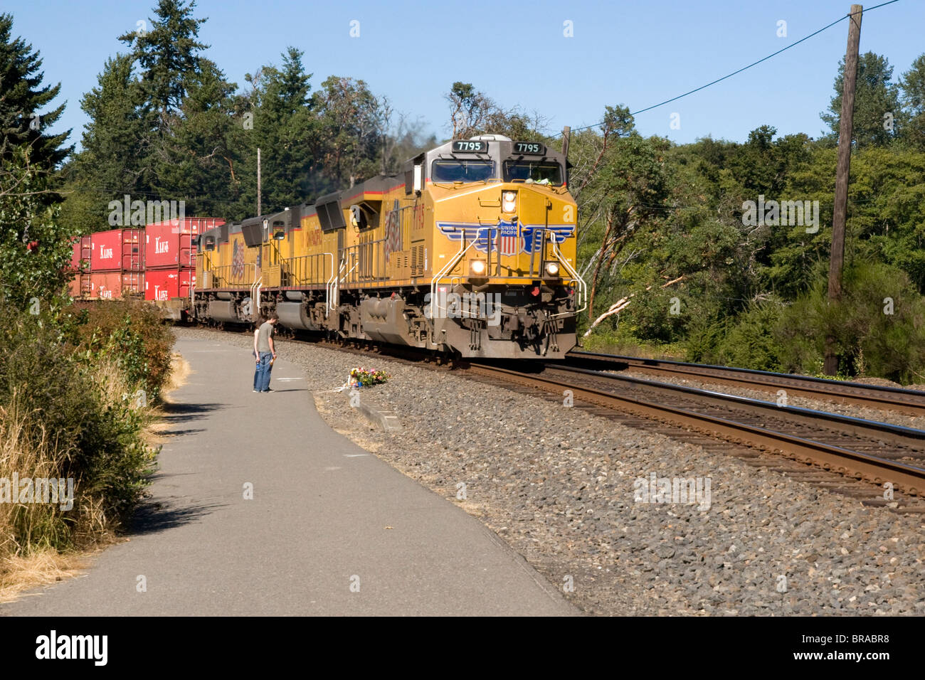 Union Pacific railroad container freight train at Tacoma WA USA United ...
