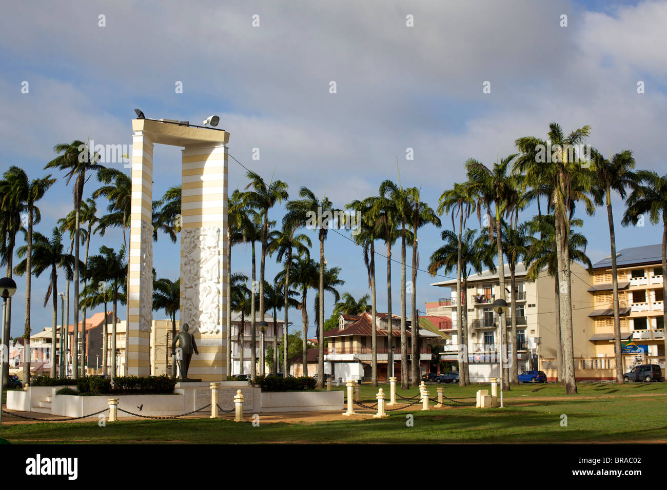 The Place des Palmistes and the statue of Felix Eboue, Cayenne, French ...