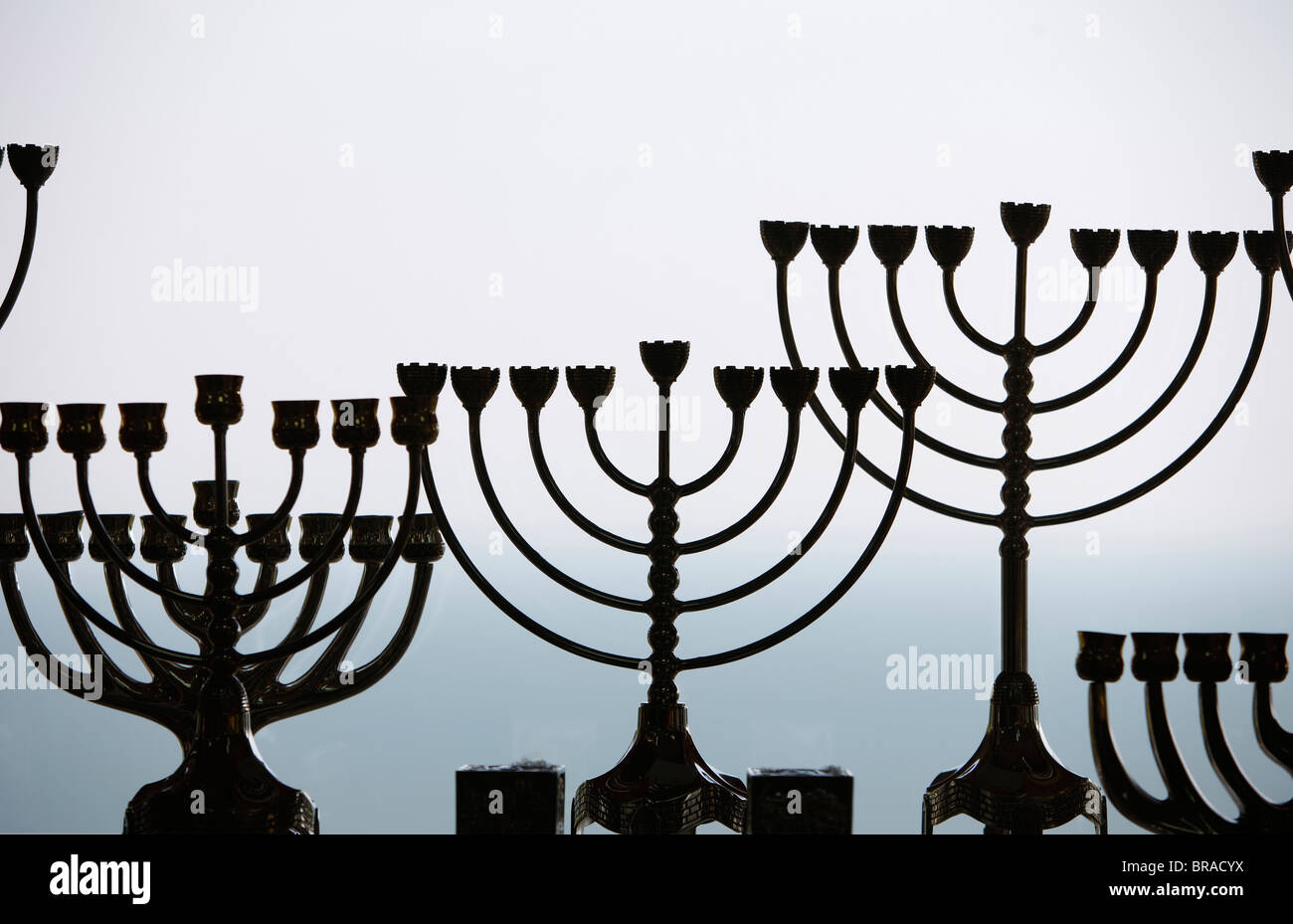 Hanoukias (Hanukkah menorahs), Galilee, Israel, Middle East Stock Photo ...