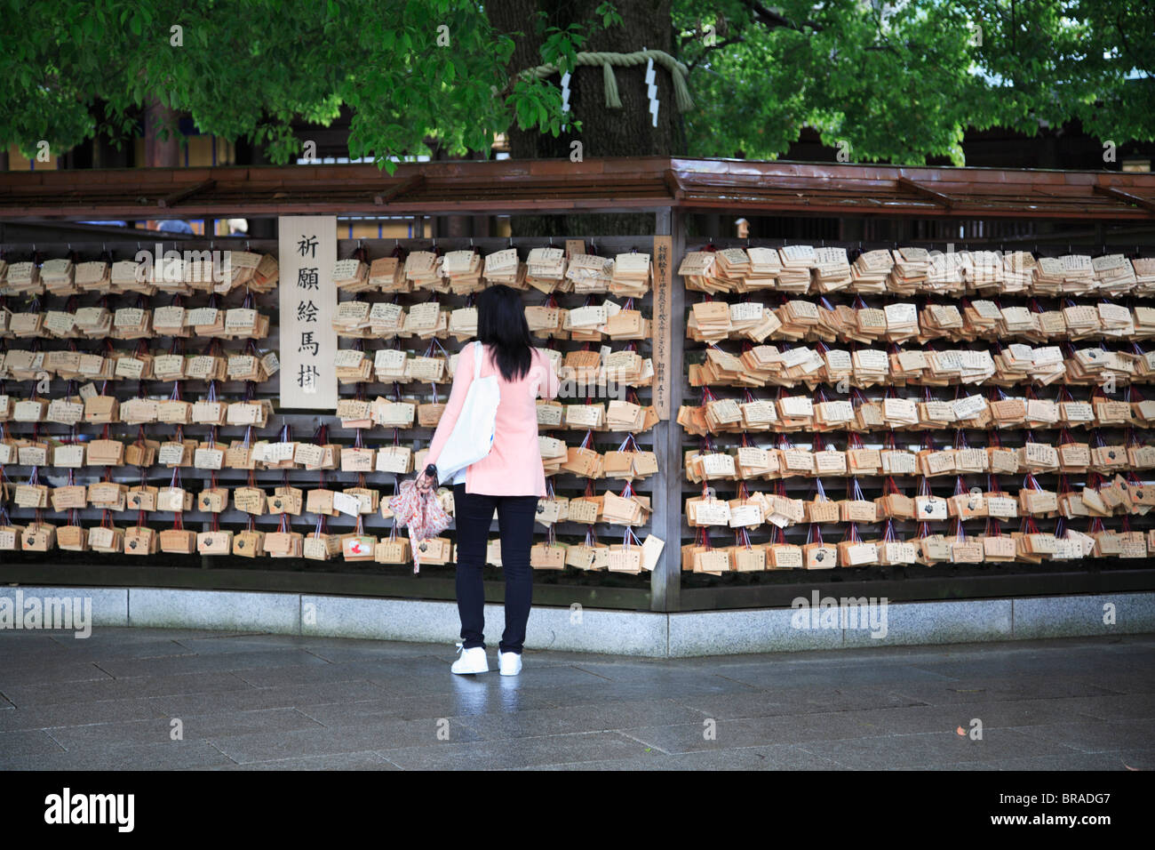 Wooden fortune (omikuji), prayer plaques, Meiji Jingu Shrine, Shinto ...