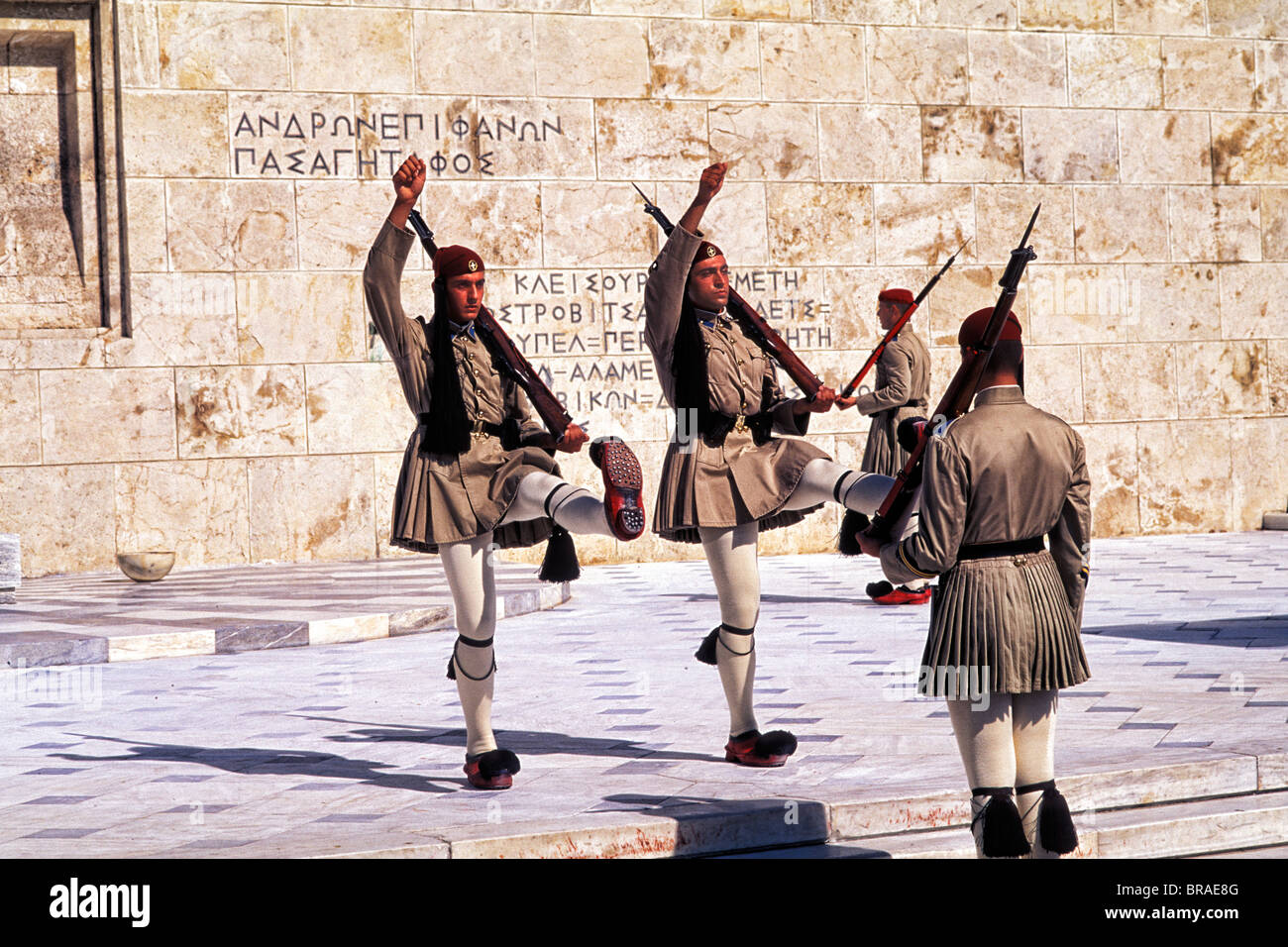 Athens Greece Parliament Soldiers Marching at Unknown Soldier Memorial ...