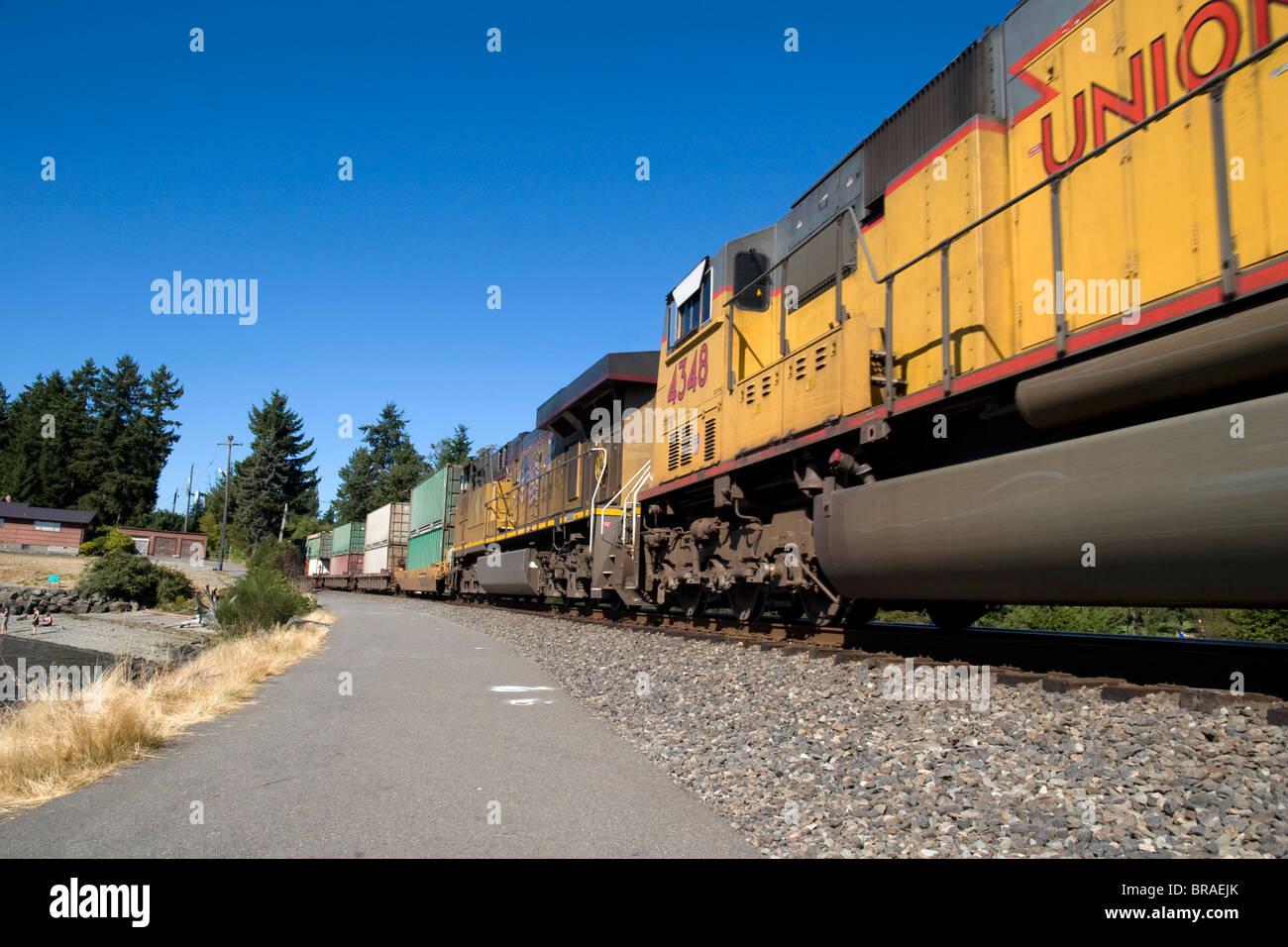 Union Pacific railroad container freight train at Tacoma WA USA United ...