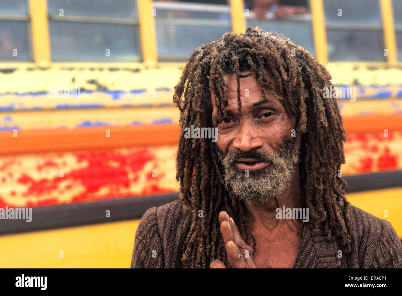 Colorful portrait of native man with dreadlocks in Belize Stock Photo ...